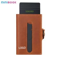China PU Leather Card Holder with Aluminum Pop Up Design and Metal Box 10x6.5cm for sale