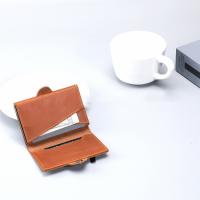 China PU Leather Card Holder with Aluminum Pop Up Design and Metal Box 10x6.5cm for sale