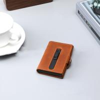 China PU Leather Card Holder with Aluminum Pop Up Design and Metal Box 10x6.5cm for sale