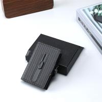 China PU Leather Card Holder with Aluminum Pop Up Design and Metal Box 10x6.5cm for sale