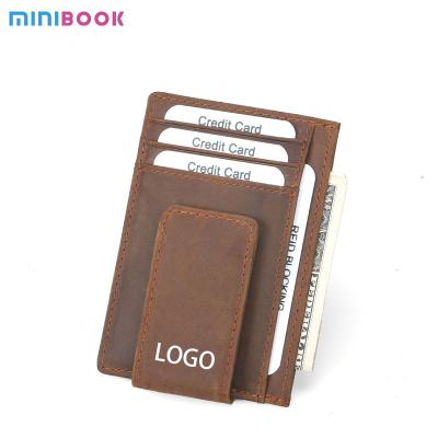 China Genuine Leather Slim Card Holder with RFID Blocking Strong Magnet 11.5x8x0.7cm for sale