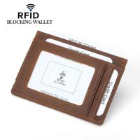 China Genuine Leather Slim Card Holder with RFID Blocking Strong Magnet 11.5x8x0.7cm for sale