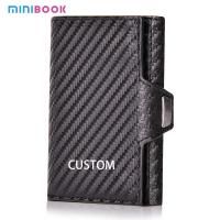 China PU Custom Trifold Leather Wallet RFID Blocking Men's Card Holder Business Credit Carbon Fiber Wallet 9cm for sale