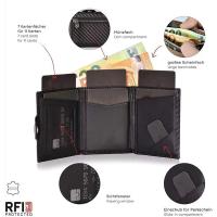China PU Custom Trifold Leather Wallet RFID Blocking Men's Card Holder Business Credit Carbon Fiber Wallet 9cm for sale