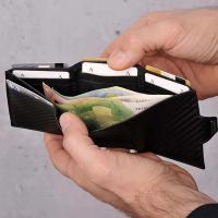 China PU Custom Trifold Leather Wallet RFID Blocking Men's Card Holder Business Credit Carbon Fiber Wallet 9cm for sale