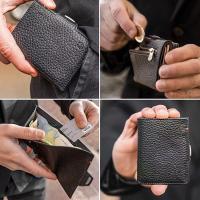 China PU Custom Trifold Leather Wallet RFID Blocking Men's Card Holder Business Credit Carbon Fiber Wallet 9cm for sale