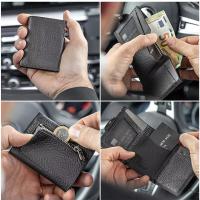 China PU Custom Trifold Leather Wallet RFID Blocking Men's Card Holder Business Credit Carbon Fiber Wallet 9cm for sale