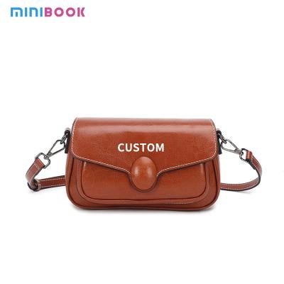 China Custom Logo Small Square Crossbody Cowhide Bag for Women Daily Use 20cm x 15cm for sale