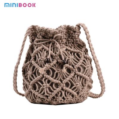 China Handmade Macrame Shoulder Bag Cotton Rope Woven Crochet Tote 30x25cm for sale