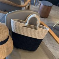 China Handmade Woven Beach Bag Cotton Rope Macrame Shoulder Bag Custom Logo 40x30cm for sale