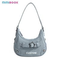 China Customized Denim Jean Rivets Tote Bag with Polyester Lining for Women 35x40cm for sale