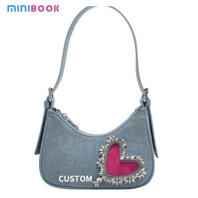 China Women Denim Heart Shaped Shoulder Handbag Zipper Crossbody Bag 2024 Fashion for sale