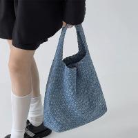 China Women's Denim PU Woven Shoulder Bag 35x25cm Daily Handbag Purse for Ladies for sale