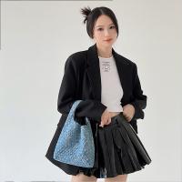 China Women's Denim PU Woven Shoulder Bag 35x25cm Daily Handbag Purse for Ladies for sale