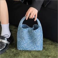 China Women's Denim PU Woven Shoulder Bag 35x25cm Daily Handbag Purse for Ladies for sale
