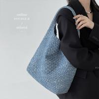 China Women's Denim PU Woven Shoulder Bag 35x25cm Daily Handbag Purse for Ladies for sale