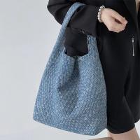 China Women's Denim PU Woven Shoulder Bag 35x25cm Daily Handbag Purse for Ladies for sale