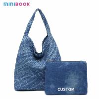 China Women's Denim PU Woven Shoulder Bag 35x25cm Daily Handbag Purse for Ladies for sale