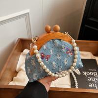 China Quilted Denim Women Small Shoulder Bag Crossbody Purse with Pearl Chain 20x15cm for sale