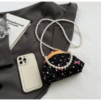China Quilted Denim Women Small Shoulder Bag Crossbody Purse with Pearl Chain 20x15cm for sale