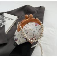 China Quilted Denim Women Small Shoulder Bag Crossbody Purse with Pearl Chain 20x15cm for sale
