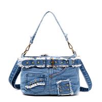 China Denim Shoulder Bag Vintage Zipper Jean Pants Design Belt Tie Purse for Women 30x20cm for sale