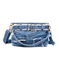 China Denim Shoulder Bag Vintage Zipper Jean Pants Design Belt Tie Purse for Women 30x20cm for sale
