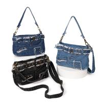 China Denim Shoulder Bag Vintage Zipper Jean Pants Design Belt Tie Purse for Women 30x20cm for sale