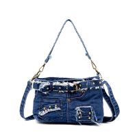 China Denim Shoulder Bag Vintage Zipper Jean Pants Design Belt Tie Purse for Women 30x20cm for sale