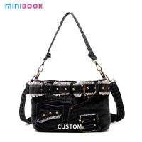 China Denim Shoulder Bag Vintage Zipper Jean Pants Design Belt Tie Purse for Women 30x20cm for sale
