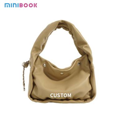 China Fashion Soft Leather Handbags Pleated Design Mini Shoulder Strap 20cm Width Custom Logo Available for sale