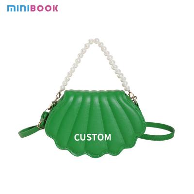 China Custom Logo Shell Shape Woman Handbag with Pearl Chain Fashion Design 25cm for sale