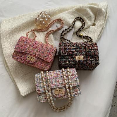 China Luxury Designer Inspired Chain Crossbody Tweed Shoulder Bag for Women Classic Flap Style 25cm for sale