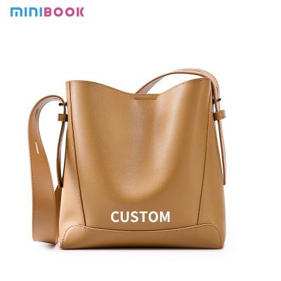 China Genuine Leather Women's Bucket Bag 2024 Designer Handbag Single Handle Tote 30cm for sale