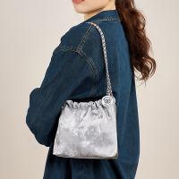 China Women's Mini Bucket Bag with String Chain Waterproof Shiny Leather 20cm for sale