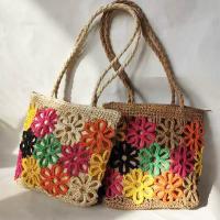 China Hollow Carved Raffia Straw Beach Tote Bag for Women Summer Vacation 40x30cm for sale