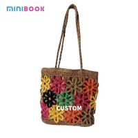 China Hollow Carved Raffia Straw Beach Tote Bag for Women Summer Vacation 40x30cm for sale