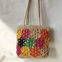 China Hollow Carved Raffia Straw Beach Tote Bag for Women Summer Vacation 40x30cm for sale