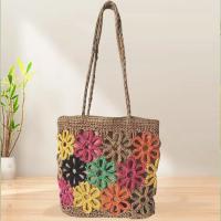 China Hollow Carved Raffia Straw Beach Tote Bag for Women Summer Vacation 40x30cm for sale