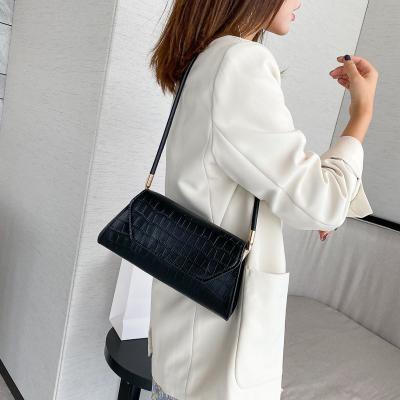 China Vintage Fashionable Small Square PU Leather Handbag Trendy Simple Underarm Bag 20x15cm for sale
