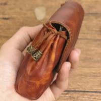 China Hand-rubbed Vegetable-tanned Leather Coin Purse Portable Retro Chinese-style 8x5cm for sale