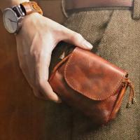 China Hand-rubbed Vegetable-tanned Leather Coin Purse Portable Retro Chinese-style 8x5cm for sale