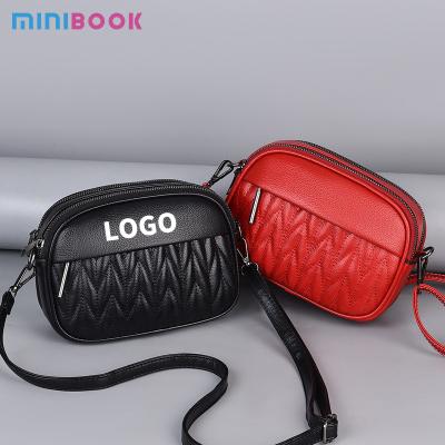 China Custom Logo Soft Leather Crossbody Bag for Women Double Layer Daily Use for sale