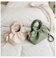 China Women's Waterproof Mobile Phone Bucket Bag Pleated Design PU Leather 20cm for sale