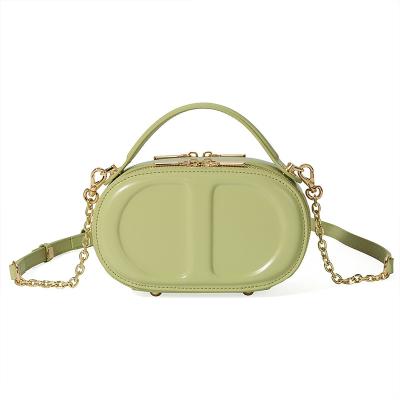 China Genuine Leather Small Cowhide Oval Box Bag Women Shoulder Crossbody Bag 20cm for sale