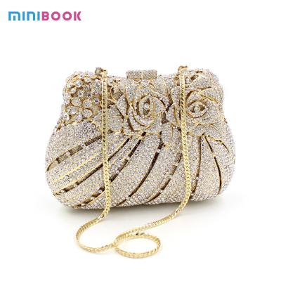 China Minibook Women Diamond Clutch Bag 17.5cm Handmade Evening Dinner Handbag Luxury Lady PU Metal Shoulder Bag for sale