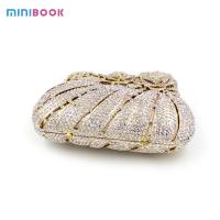 China Minibook Women Diamond Clutch Bag 17.5cm Handmade Evening Dinner Handbag Luxury Lady PU Metal Shoulder Bag for sale