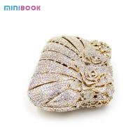 China Minibook Women Diamond Clutch Bag 17.5cm Handmade Evening Dinner Handbag Luxury Lady PU Metal Shoulder Bag for sale