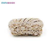 China Minibook Women Diamond Clutch Bag 17.5cm Handmade Evening Dinner Handbag Luxury Lady PU Metal Shoulder Bag for sale