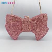 China Minibook Bowknot Crystal Evening Bag Rhinestone Bow PU Metal Clutch 21x6x12cm for sale